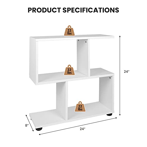 Giantex 3-Tier Geometric Bookshelf, 24ββ Tall Wood S-Shaped Display Shelves with Thick Foot Pads, Freestanding Open Shelves Nightstand, Floor Standing Display Shelf Bookcase