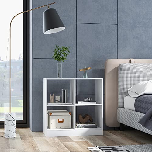 Giantex 4-Cube Bookcase White - 2-Tier Freestanding Open Bookshelf with Anti-Toppling Device, Wooden Decorative Storage Organizer, Modern Floor Display Shelf for Kid's Room Study Bedroom Living Room