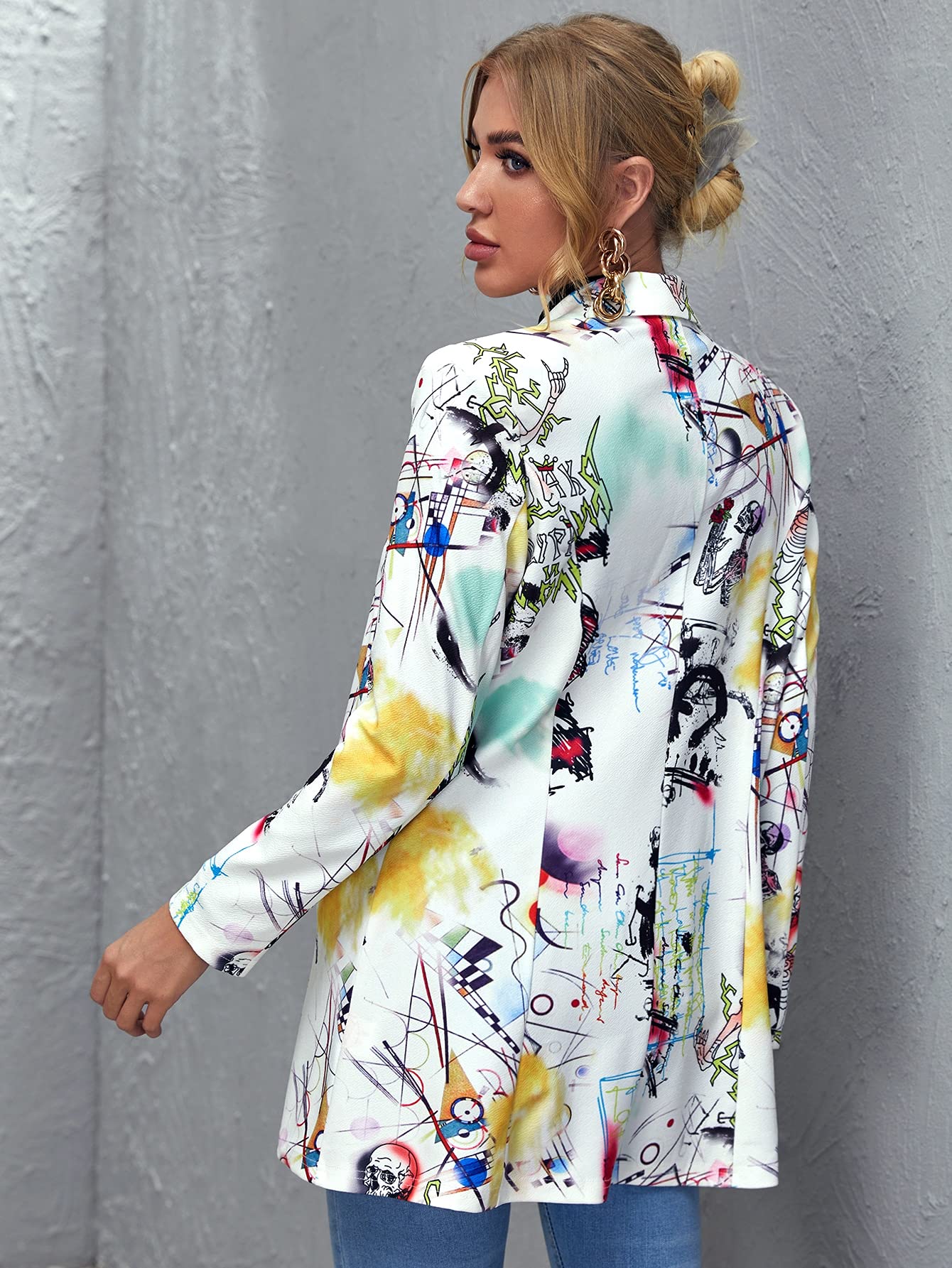 Floerns Women's Casual Long Sleeve Pop Art Colorful Blazer Graphic Work Suit Jacket Multi 1 XL