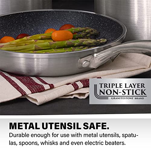Granitestone Nonstick 12" Fry Pan-Hard Anodized Aluminum-Ultra Durable Coating with Brushed Exterior Silver-100% PFOA Free-Dishwasher & Oven Safe