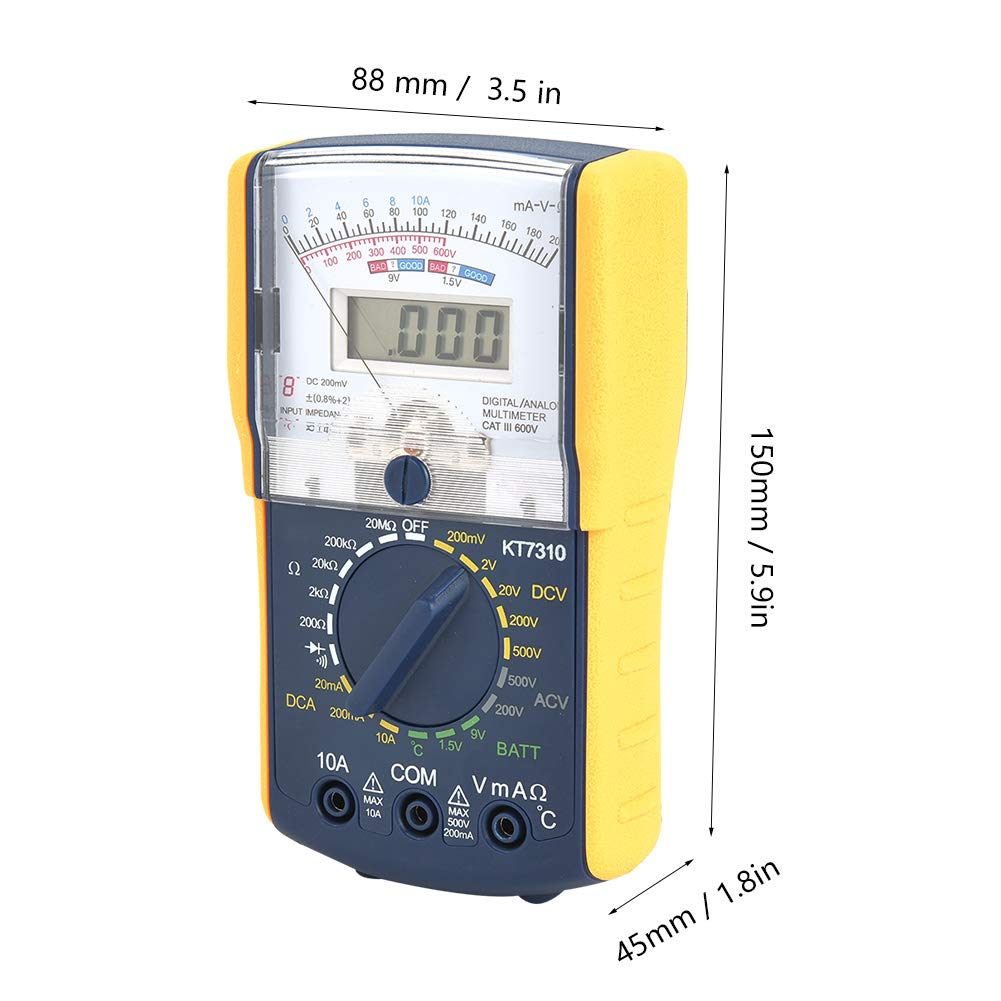 Dual-Display Analog Multimeter KT7310 High Sensitivity&Precision Handheld Double Display Analog Digital Multimeter Voltage Current Resistance Strong Rubber Shell