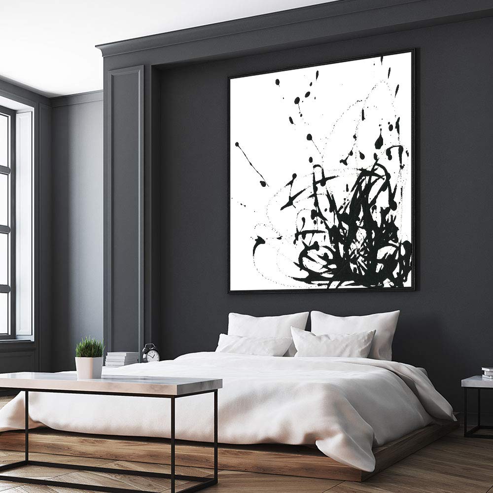 Giant Art Onyx Expression II One Piece Huge Modern giclee Canvas Print, 54 x 54, Black-White