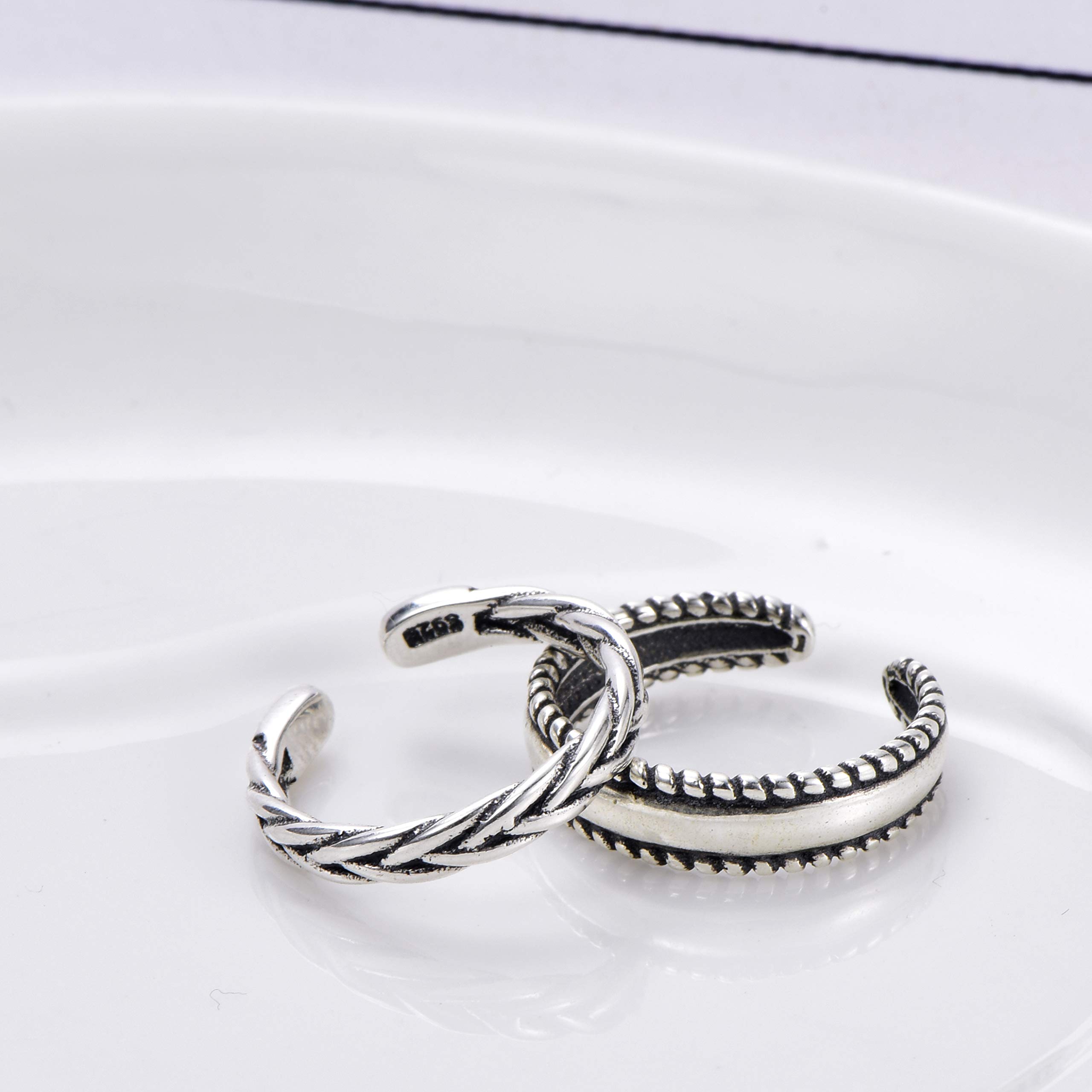 Elitven 2PCS Sterling Silver Open Adjustable Toe Rings Vintage Braid Rings for Women Girls (Braided Style)
