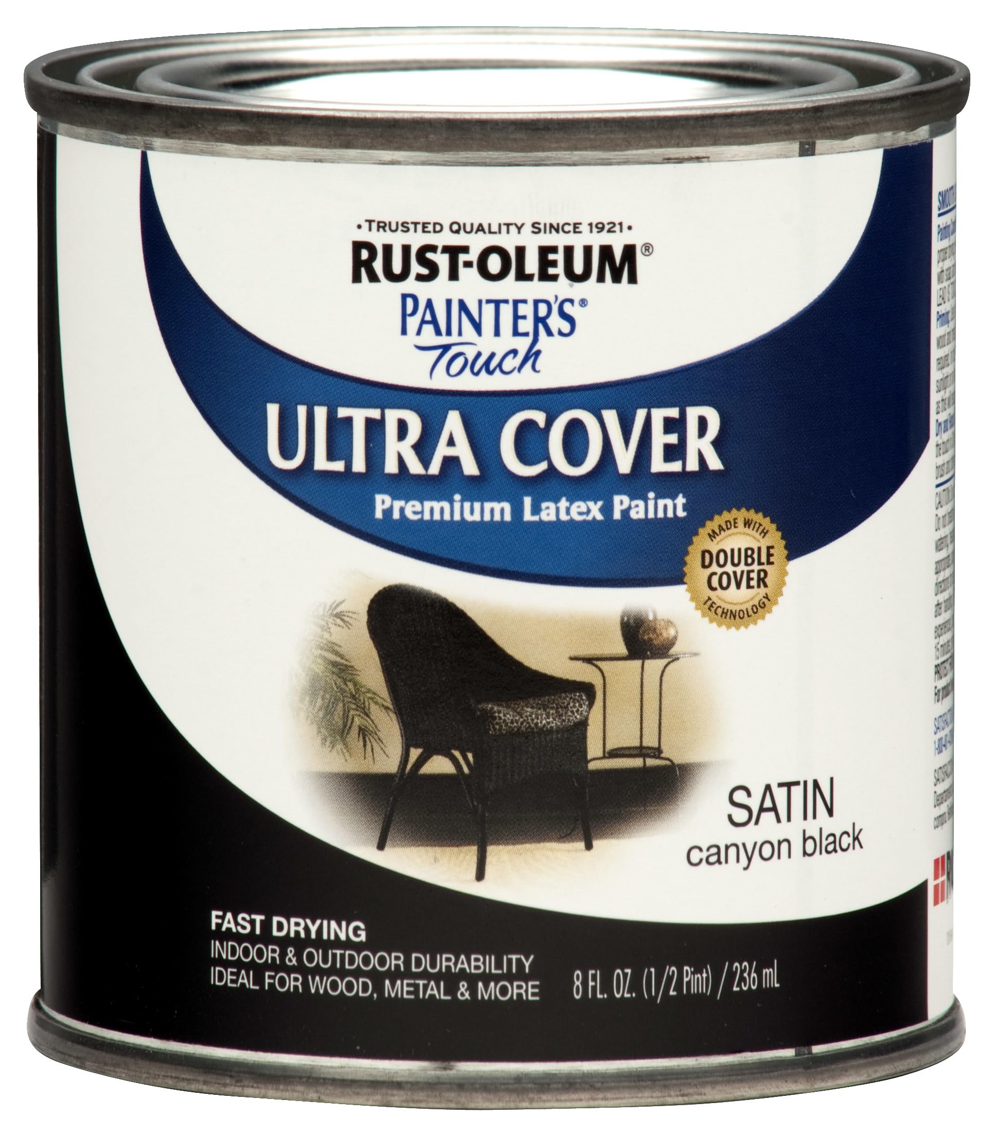 Rust-Oleum 267249-Painter's Touch Latex Paint, 1 Half Pint, Satin Canyon Black