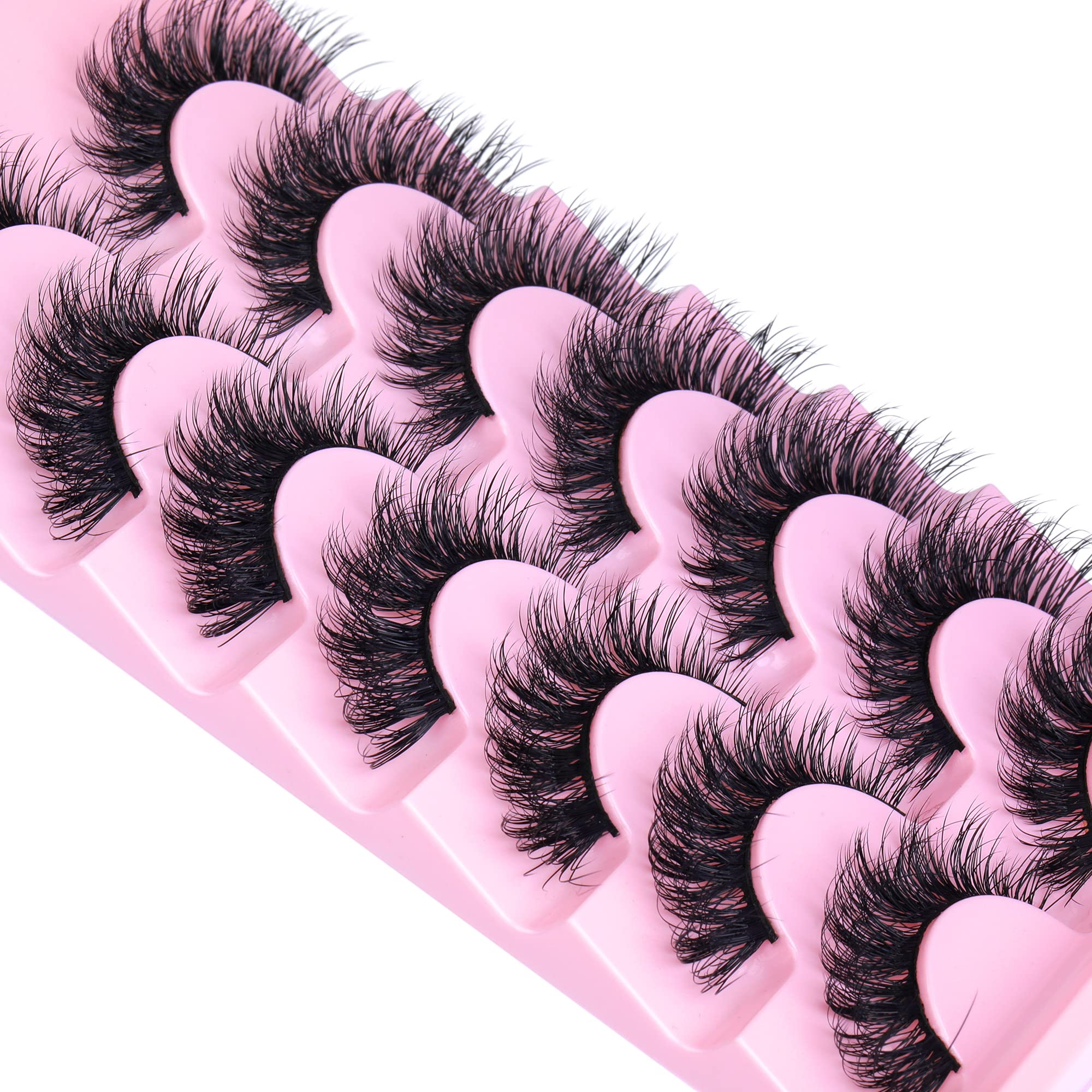 Mink Lashes Natural Look Wispy False Eyelashes Fluffy Flat Lashes Extensions Strip Curly Fake Eyelashes Handmade Cat Eye Lashes 7 Pairs Multipack By GVEFETIEE Black