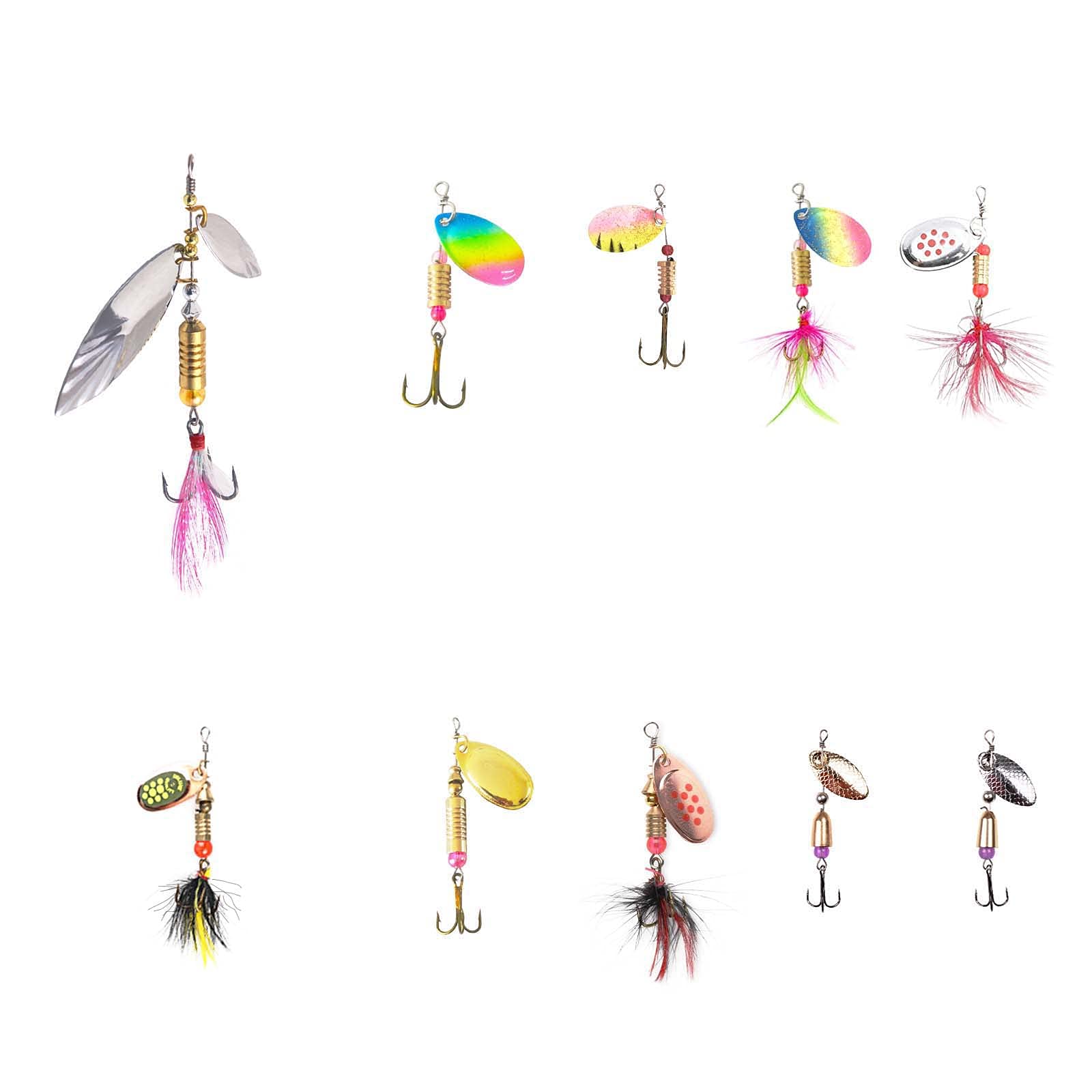 Fishing Lure Spinner Bait,Hard Metal Spinner Baits Kit with Tackle Box for Spoon Trout Bass (10 Pack)