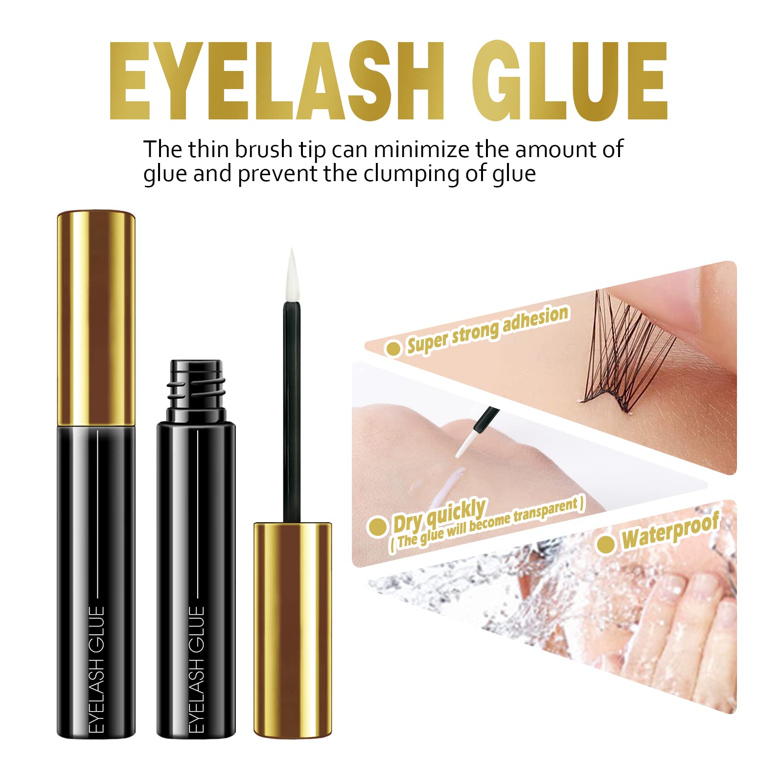 Lash Clusters Kit, Eyelash Extension Kit Mixed Lengths 3D Volume Cluster Lashes, Curler Tweezers Waterproof Liquid Eyeliner Eyelash Glue Coating Remover (KIT)