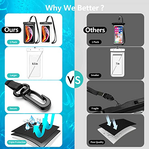 newppon Cell Waterproof Phone Pouch : 2 Pack Water Proof Dry Bag Case with Lanyard - Underwater Universal Clear Cellphone Holder Large Protector for Samsung Galaxy Note for Diving Fishing Waterpark