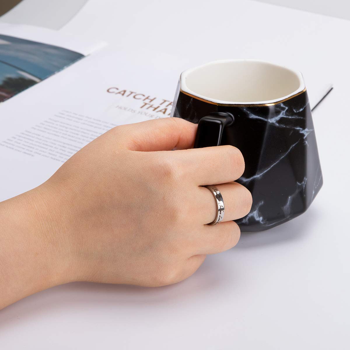 Fanery Sue Custom Personalized Engraved Name Ring for Men and Women Valentines Day Gift for Him/Her Customizable Stackable Simple Dome Couples Promise Rings(Ring Size: 9 | 4MM)