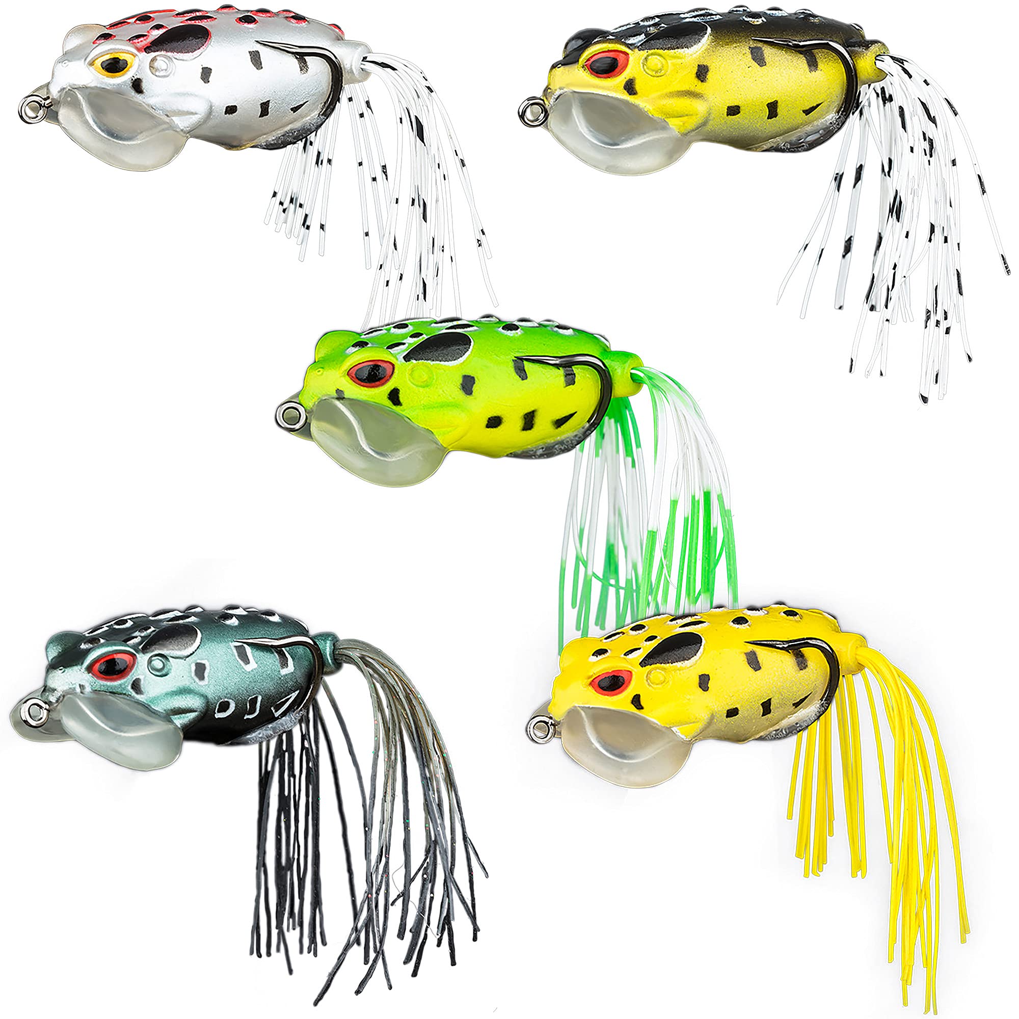 Fishing Lures for Bass Topwater Frog Lures - Weedless Lures Soft Plastic Fishing Bait, 5pcs Toad Lures with Tackle Box