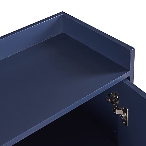 RuiSiSi Modern Sideboard Cabinet Wood Rebound Device Straight-Opening Doors Kitchen Sideboard Buffet Storage Cabinet Narrow Console Table for Entryway Metal Leg, Navy