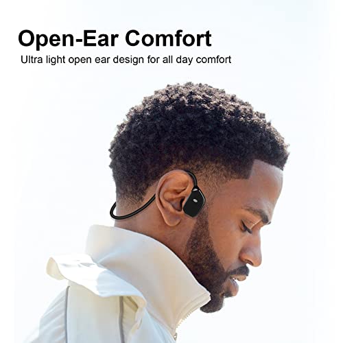 Genofo Open-Ear Bluetooth Bone Conduction Sport Headphones - Sweat Resistant Wireless Earphones for Workouts and Running - Built-in Mic (Black)