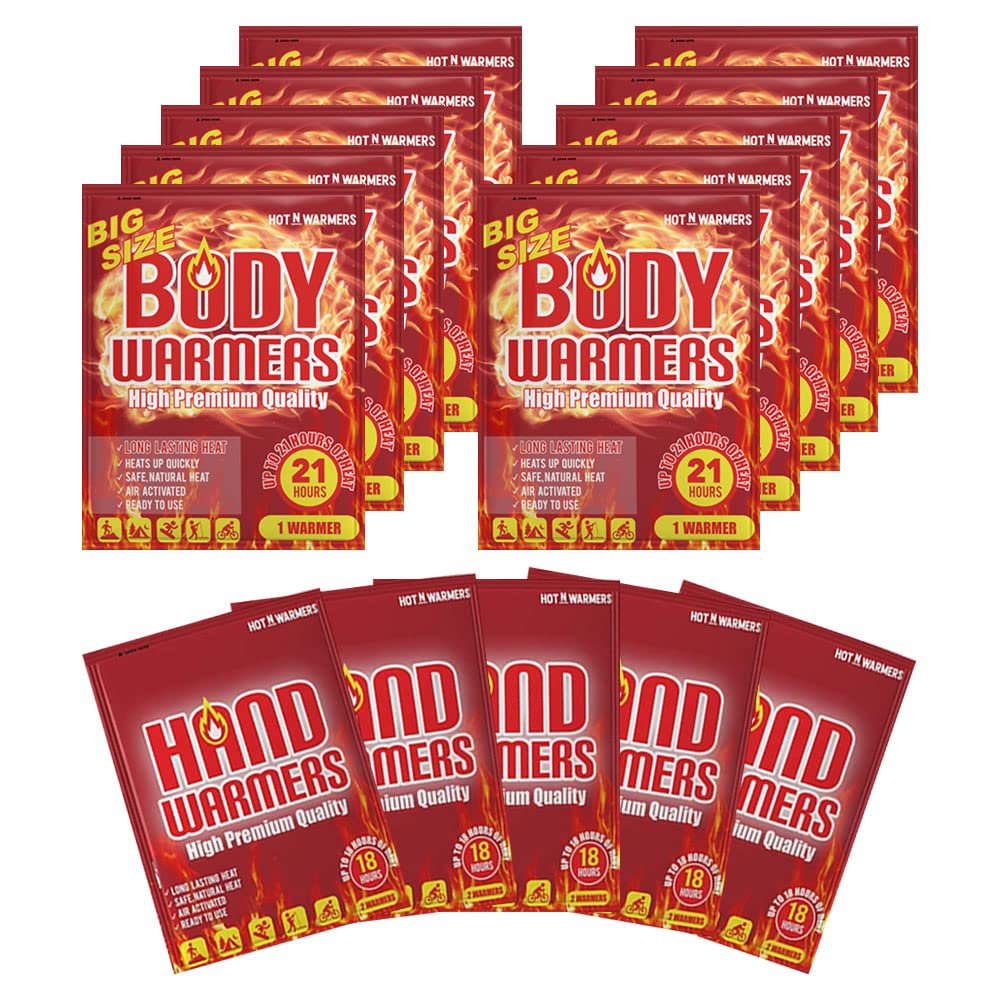 HOTnWARMERS Compatible for Hand & Body Warmers Long Lasting, Disposable (Body10 + Hand10Count)
