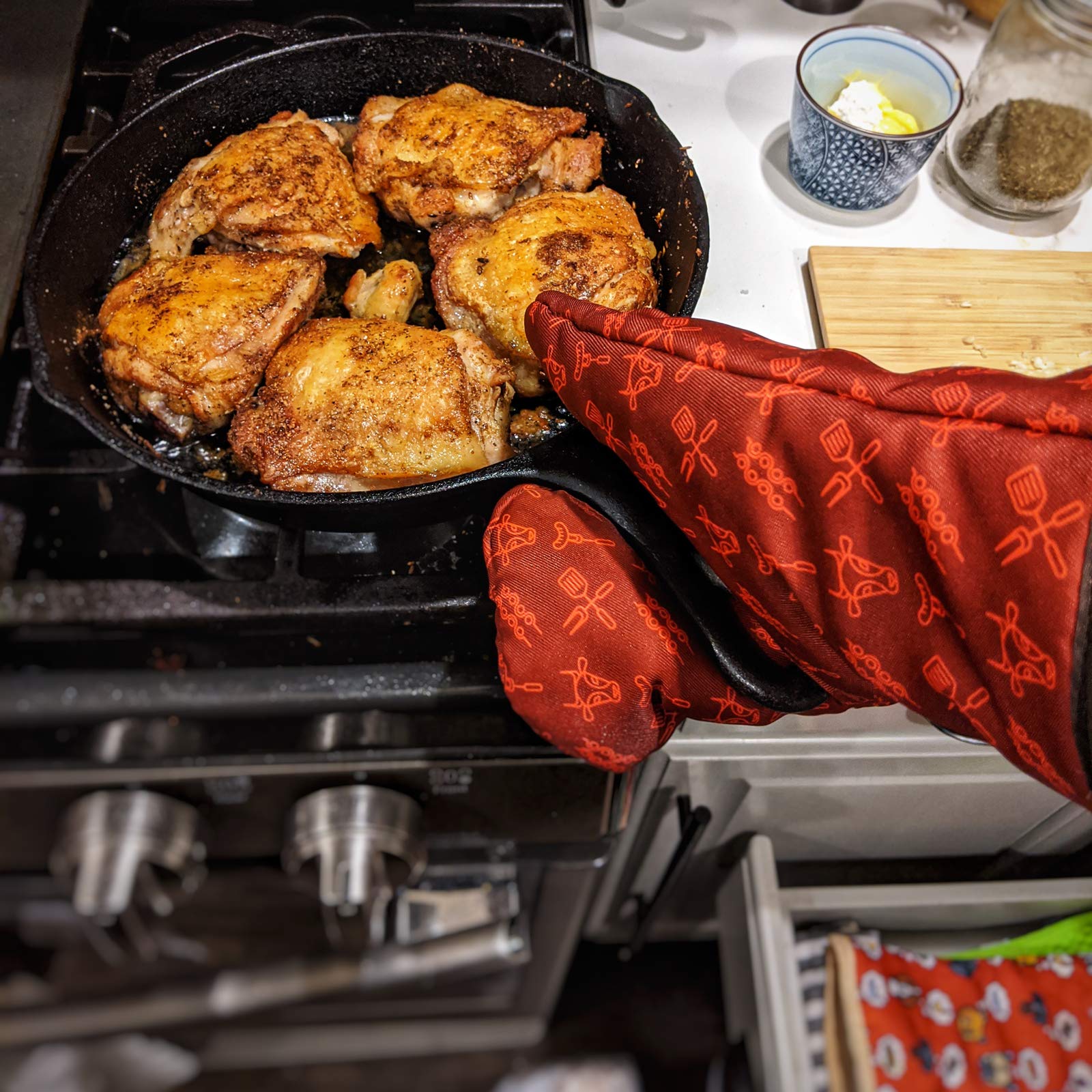 Funny Heat Resistant Oven Mitt Pot Holder Glove - Kitchen Gift for Women and Men - Cooking, Baking, BBQ and Animal Lovers (Grill Master)