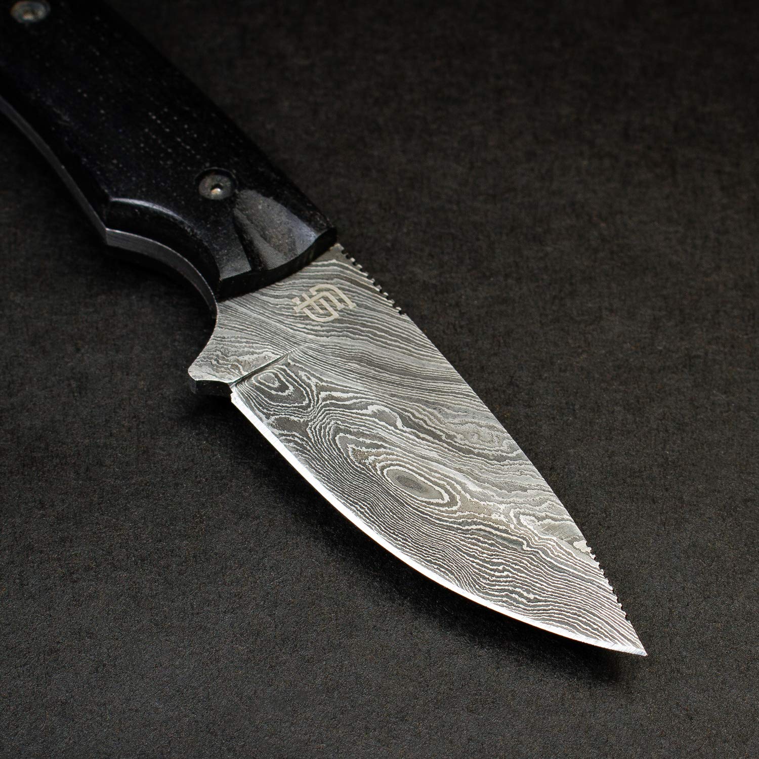Forseti Steel Boone Damascus Steel Skinner with Black Micarta Handle