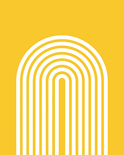 Mid Century Modern Wall Art - Set of 2-8x10" UNFRAMED Prints - Yellow Scandinavian, Minimal Wall Decor - Ocean, Sun & Moon Wall Art (Mustard)