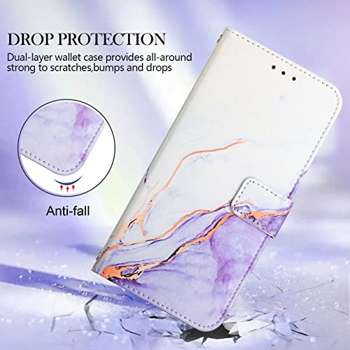FTRONGRT Case for Tecno POP 5P, with Mobile Phone Holder, Fall-Proof, Suitable for Tecno POP 5P Folding Mobile Phone Leather Protective Shell.White Purple