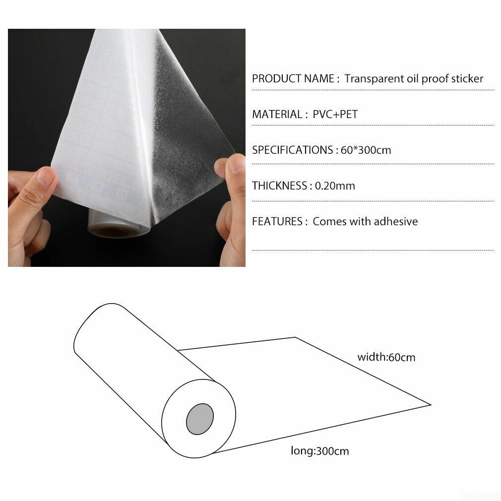 FACULX Kitchen Backsplash Wall Protector Transparent Adhesive Film Kitchen Oil Proof Sticker Self-Adhesive Protective Film Removable Paper for Cupboard Household 60cmX3mX0.1mm
