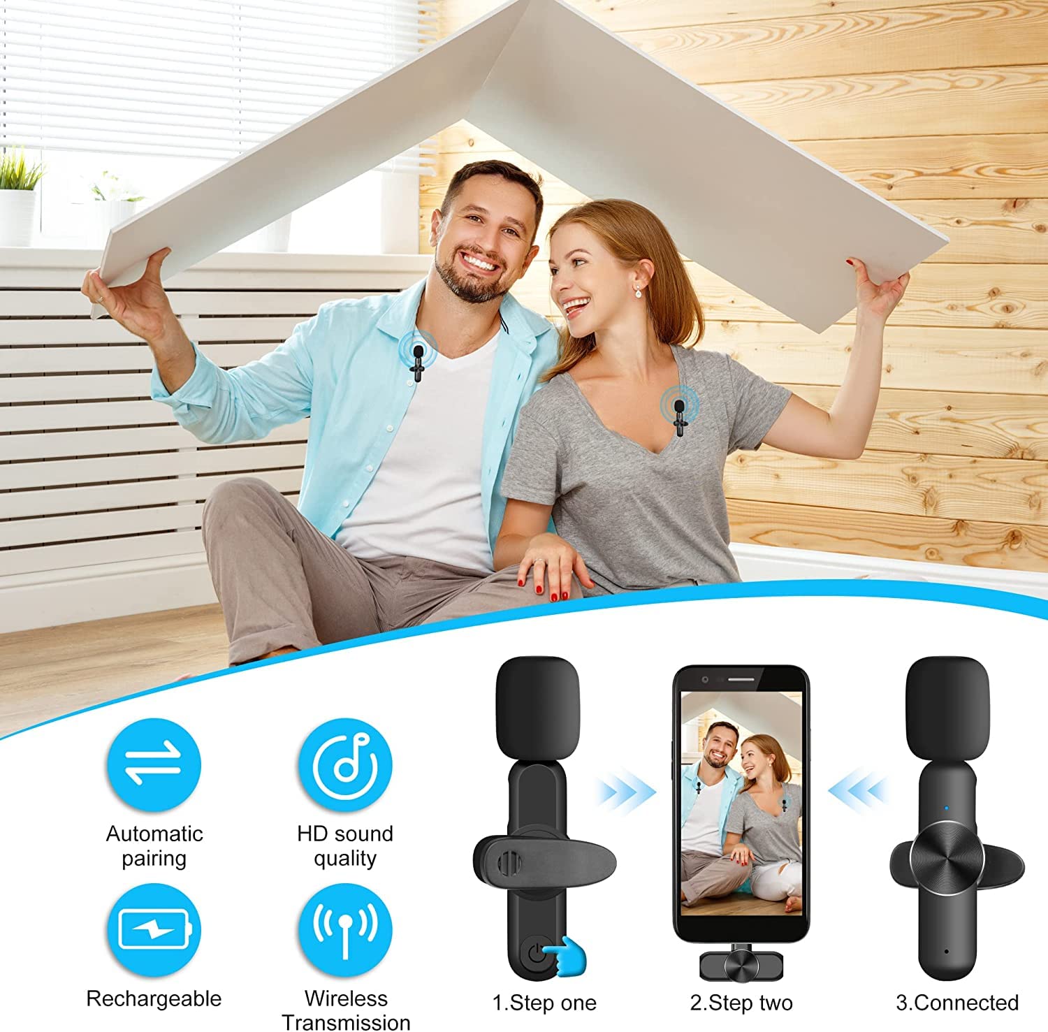 GRTPRTS Wireless Microphone for iPhone iPad, iPhone External Microphone for Video Recording, Wireless Lavalier Microphone for iPhone, Clip On Lapel Mic for TikTok Facebook Live1
