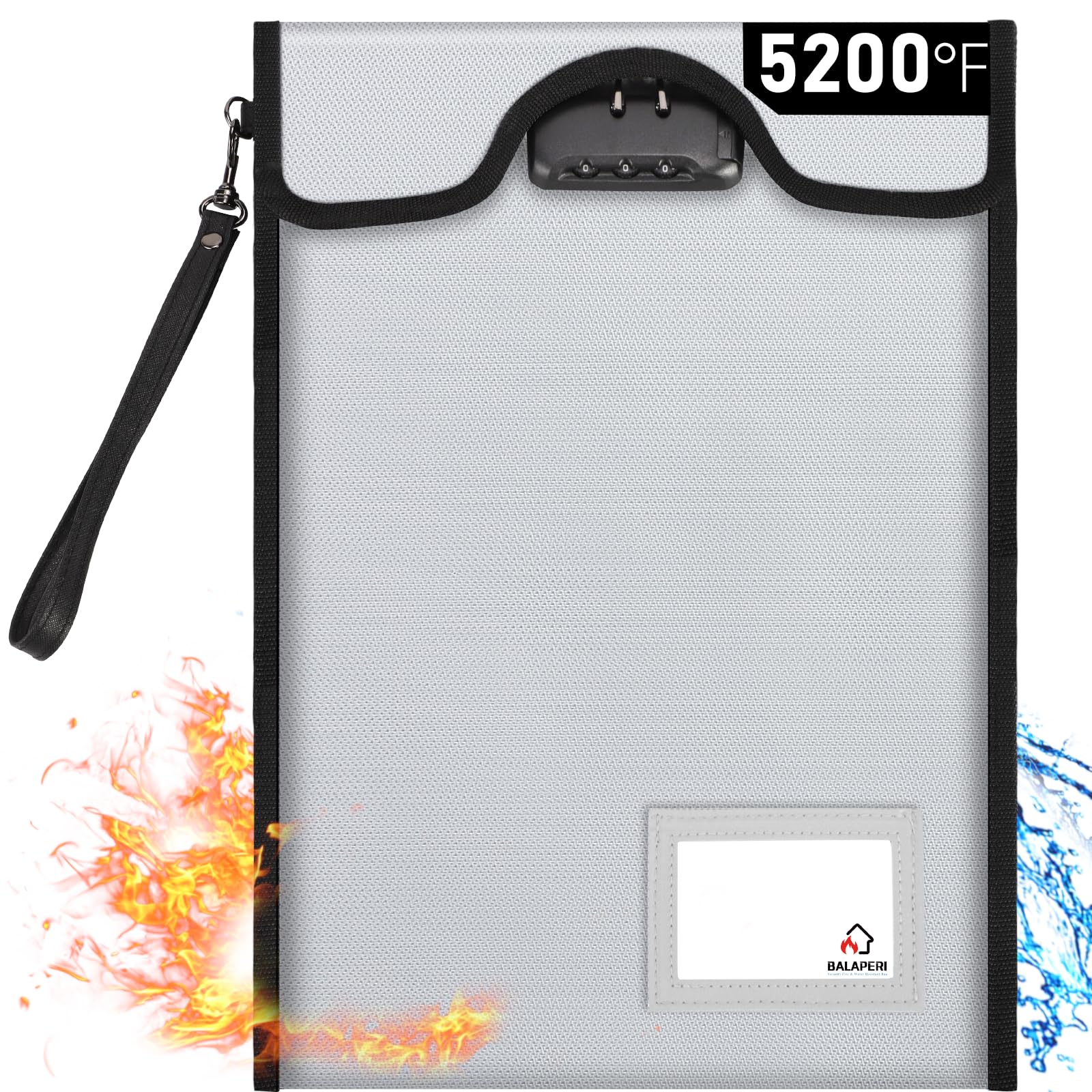 Fireproof Document Bag with Lock (5200â), 15âx 11âFireproof Money Bag, Waterproof Zipper Pouch for A4 A5 Legal Letter Size Document, Tablet, Valuables, Jewelry, Cash and Passport