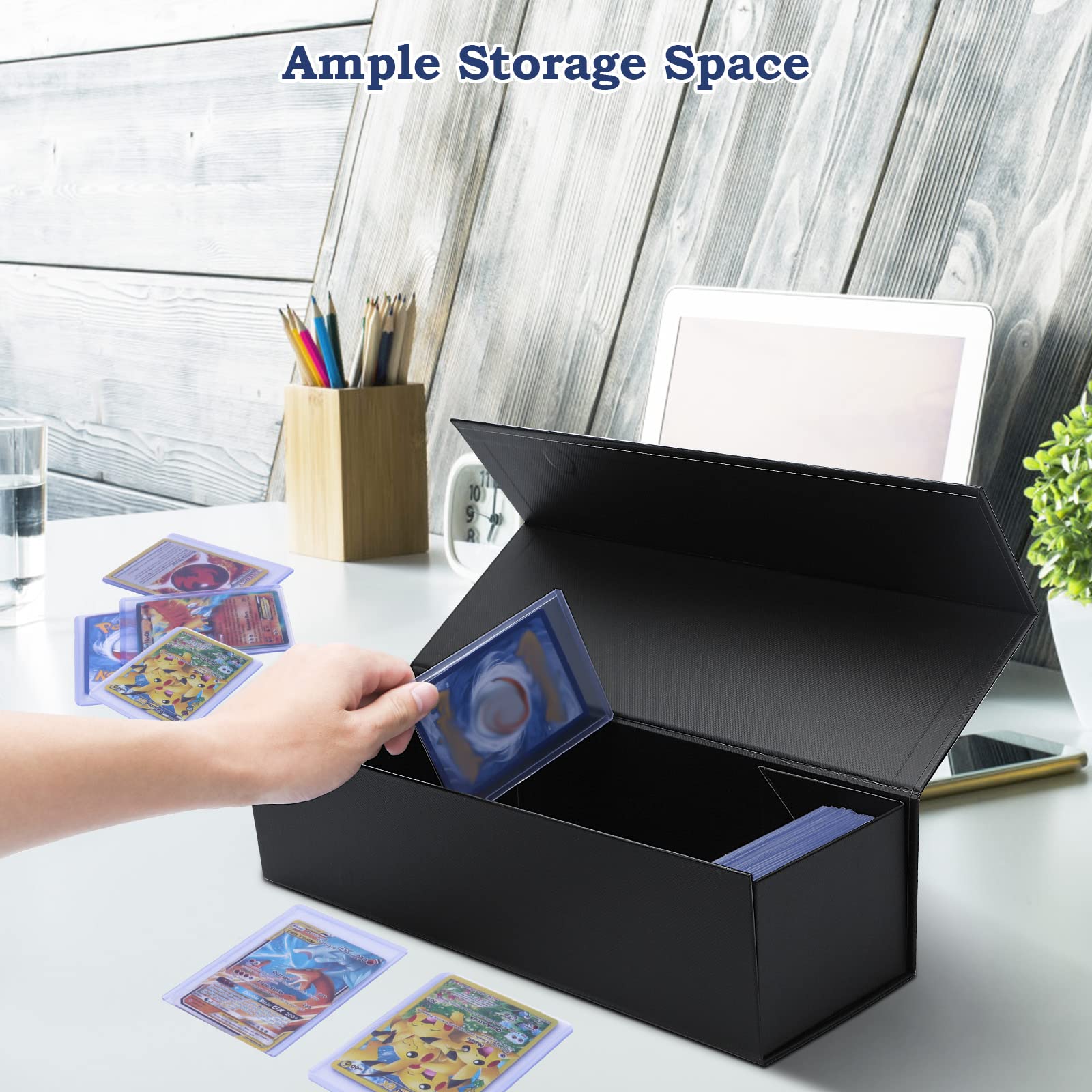 HYMENEX Trading Card Storage Box, Trading Cards Holding Box for 200 Cards with Toploader, Card Storage Box Holds 900 Cards Baseball Card Storage Box - 4 Packs