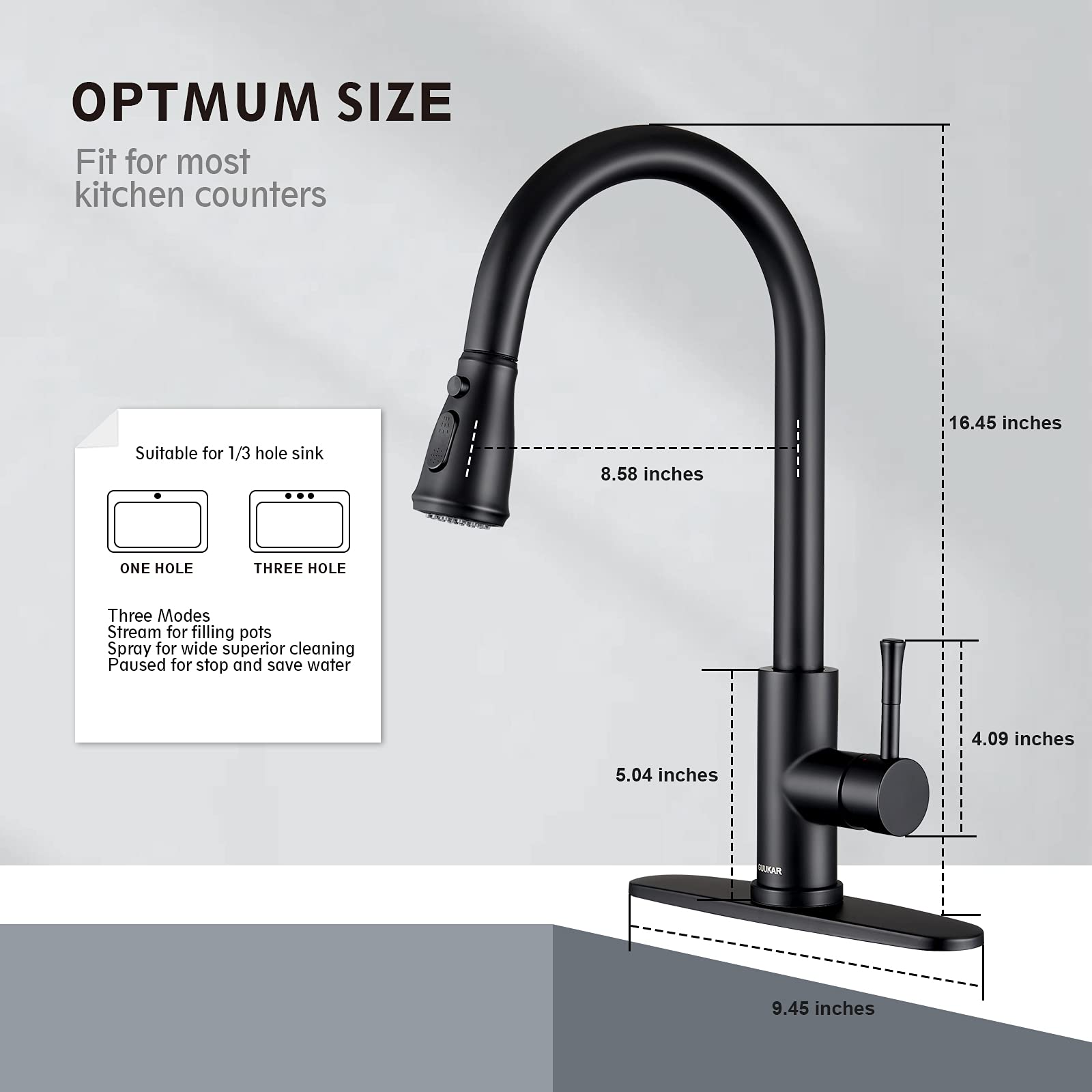 GUUKAR Black Kitchen Faucet with Pull Down Sprayer Matte Black Stainless Steel Kitchen Sink Faucet 360 Degree Swivel with Deck Plate