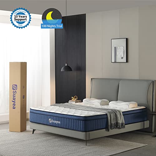 SUAYEA King Mattress, King Size Mattress in a Box, 10 Inch Hybrid Mattress King Size, Ultimate Motion Isolation with Gel Memory Foam and Pocket Spring, Medium Firm Mattress, Edge Support