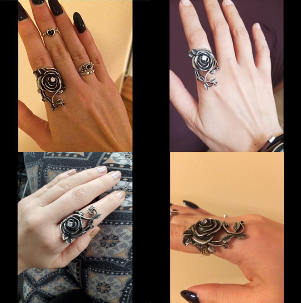 Flongo Womens Ladies Gothic Stainless Steel Rose Flower Vine Band Ring, Size 8