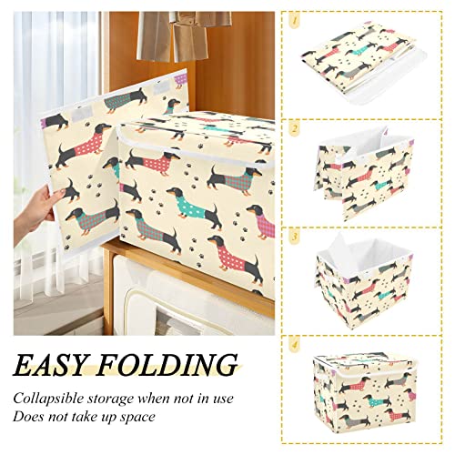 Kigai Cute Dogs Storage Basket with Lid,Collapsible Storage Box Fabric Storage Bin for Closet,Office,Bedroom,Nursery