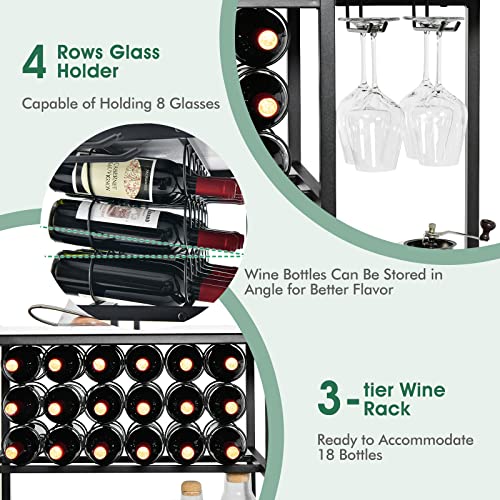 Giantex Wine Bar Cabinet, Wine Racks for 18 Bottles, Glass Holder, 47β Floor Stationary Island, Baker Rack, Storage Shelf for Kitchen, Dining Room, Living Room (White)