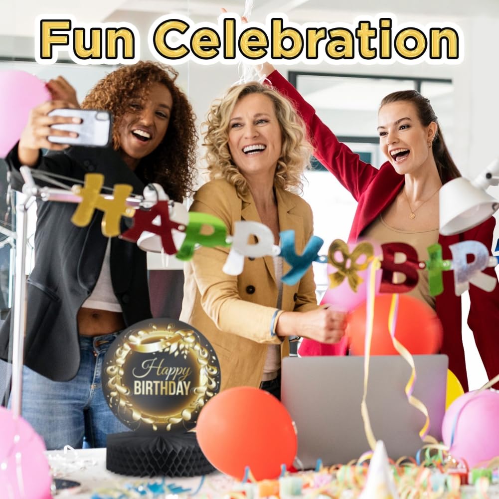 Happy Birthday Table Decorations Centerpieces - 4-Pack Double Sided Happy Birthday Centerpieces for Tables - 12β Black and Rose Gold Birthday Party Decorations Centerpieces