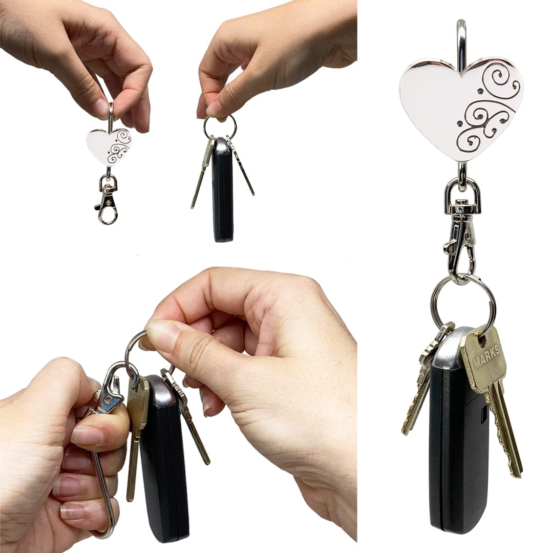 Finders Key Purse Original, Patented Keychain Purse Hook, Key Holder with Clasp and Cute, Trendy Charm (Scroll Heart)