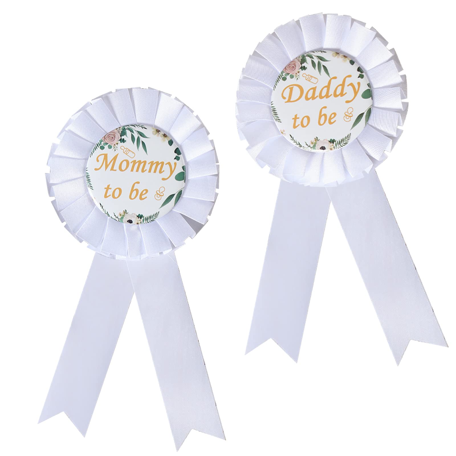 HAPPYLAND Baby Shower Decorations Mom to be Neutral Sage Green Set Mommy to be Daddy to be Tinplate Badge Pin Shower Gender Neutral Baby Shower Flower for Gender Reveal