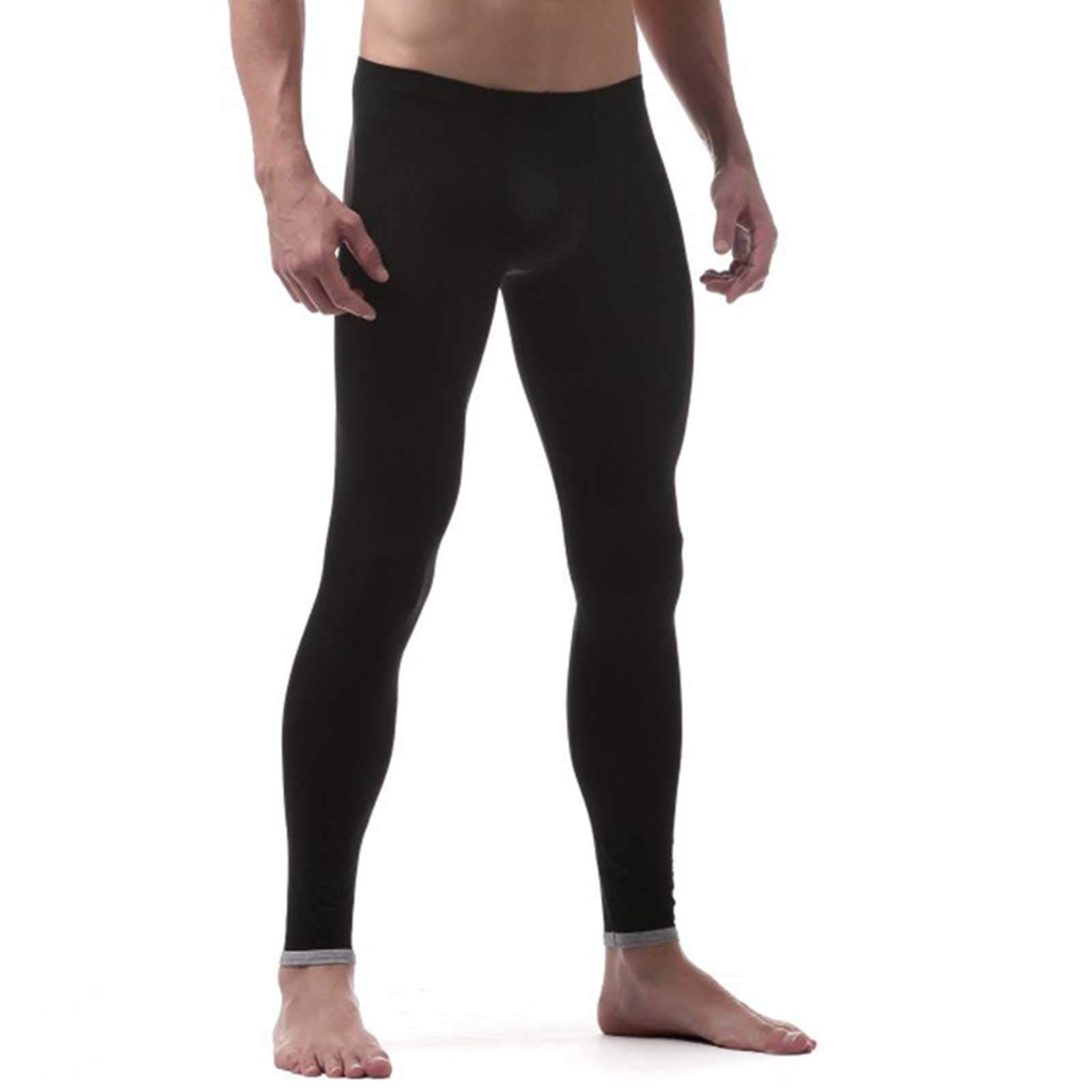 Freebily Men's Ice Silk Long John Leggings Tight Slim Pants Underwear Base Layer Bottom White Belt Print Medium