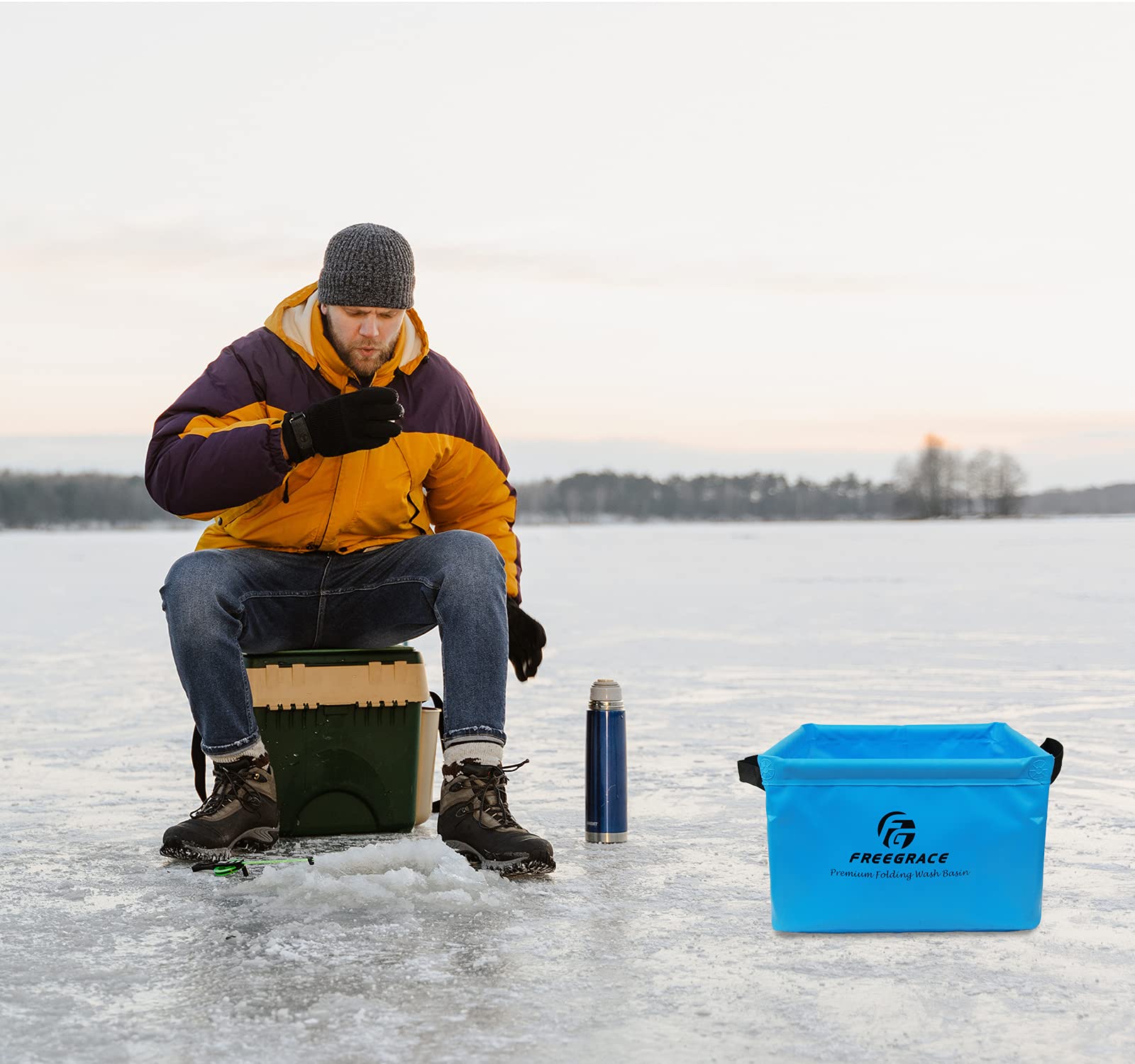 Freegrace Folding Wash Basin - Premium Collapsible Water Sink Container - Lightweight & Durable - Wash Dishes Everywhere - Suitable for Camping & Outdoor Activities (Blue)