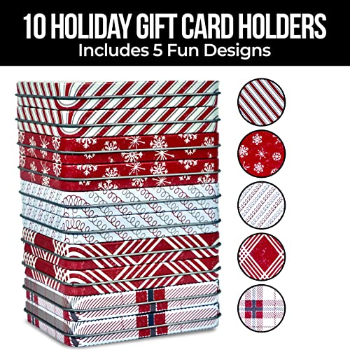Gift Card Holder Tin Boxes for Christmas - 10 Unique Tins Holders with Lids for Gift Cards & Money - Perfect for Birthday Easter Valentines Any Holiday - Custom Red White Boxed for Easy Gift Giving