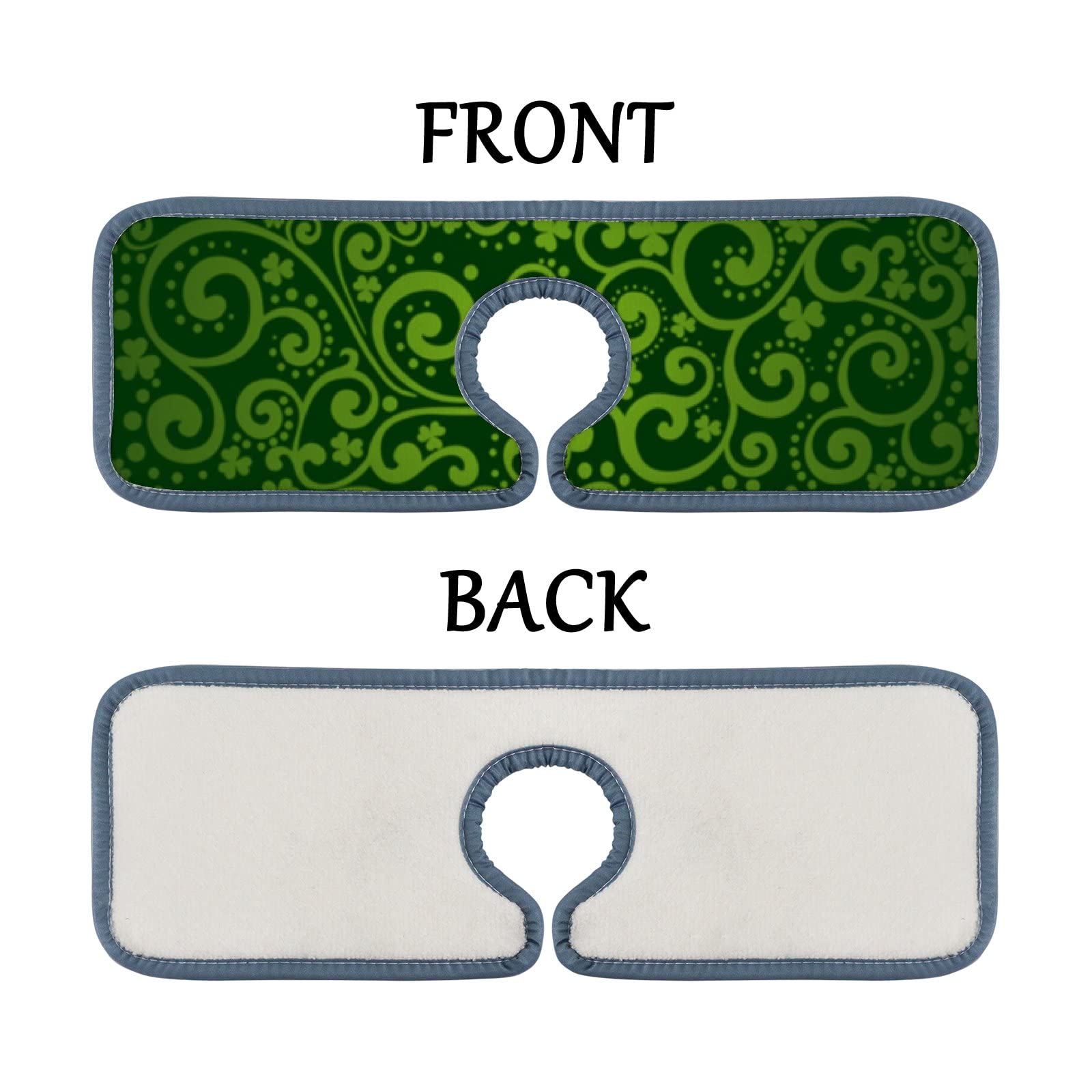 Kitchen Faucet Mats 3 Pieces St.Patrick's Day Green Shamrock Curls Absorbent Faucet Sink Splash Guard Bathroom Counter and RV,Faucet Counter Sink Water Stains Preventer