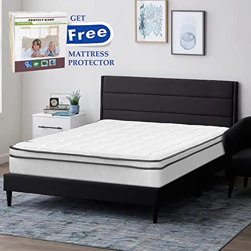 Mattress Comfort, 10-Inch Meduim Plush Eurotop Pillowtop Innerspring Mattress with Mattress Protector, Full