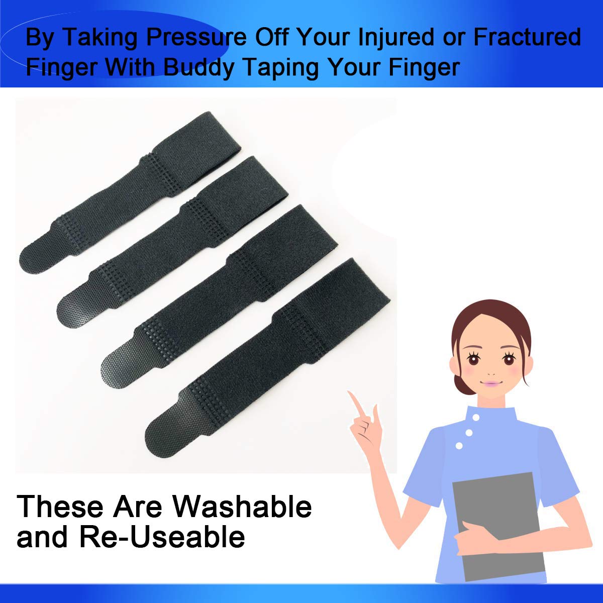 Footsihome Broken Buddy Finger Tape Splints 12 Pack, Finger Wraps to Treat Sprainted Jammed 3/4'' Wide Black