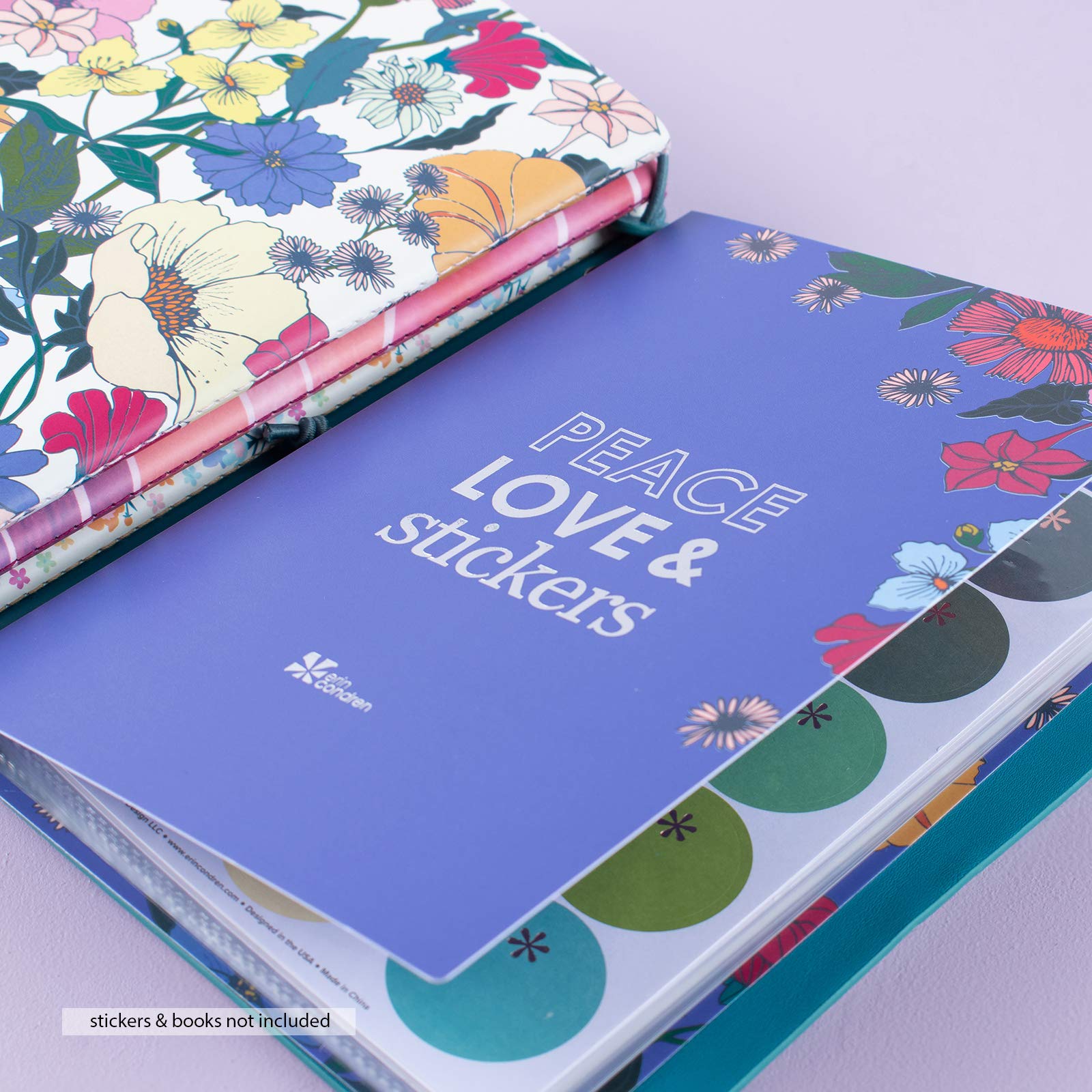 Erin Condren Designer Sticker Album - Flower Power - 24 Pages, Holds 48 Sticker Sheets. Measures 5.7" x 8.3" x .5" Features Protective Plastic Cover to Keep Your Stickers Pristine