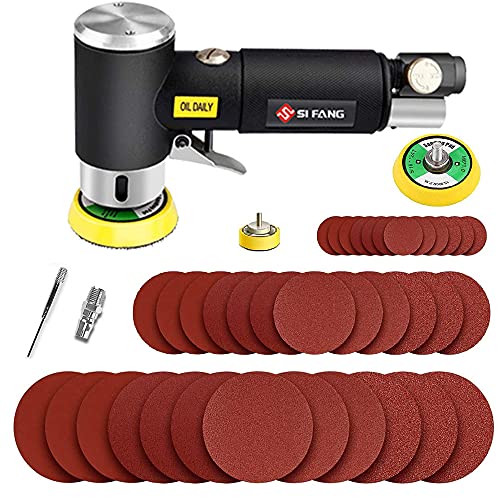 Mini Air Sander 1/2/3 Inch Pneumatic Small Orbital Sander for Auto Body Work, Mini Polisher with 45PCS Sanding Discs + 3PCS Backing Pads