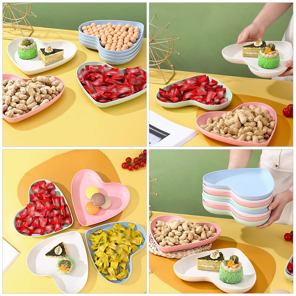 Hemoton Heart Shaped Dinner Plate: 4 Pcs Unbreakable Dinner Plates Snacks Salad Plates Candy Dish Appetizers Platter Steak Serving Plate for Party| Picnic| Camping| BBQ