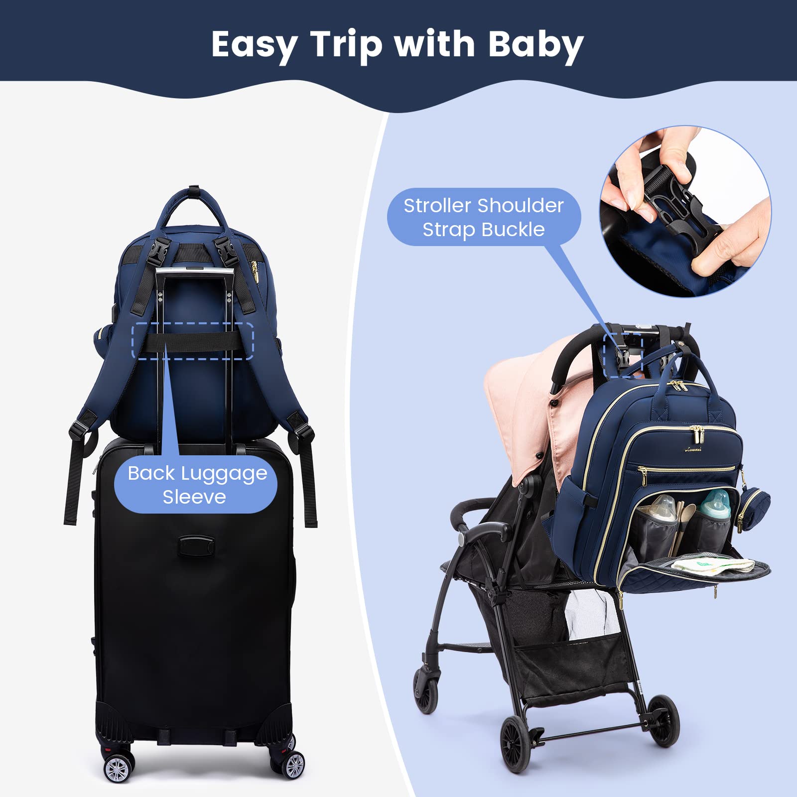 LOVEVOOK Diaper Bag Backpack,Quilted Baby Bag for Mom and Dad, Large Capacity Travel Back Pack with Changing Pad & Pacifier Holder,Navy Blue