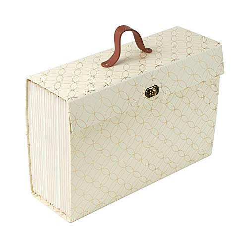 Erin Condren Designer Desk Accessories - Mid Century Circles Outline Accordion File Organizer Box. Features Beautiful, Metallic Gold Concentric Circles Outline Pattern