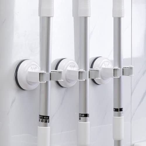 MIEDEON Bathroom Mop Holder, Strong Storage Mop Clip, Hole-free Suction Cup Wall-mounted Broom Holder (White,7*8*6.5CM)