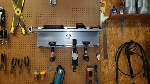 Speed Fabrication Power Deck 6-Slot Wall Mount Tool Holder with Battery Rack Storage Shelf - Cordless Tool Holder Organizer and Storage Rack