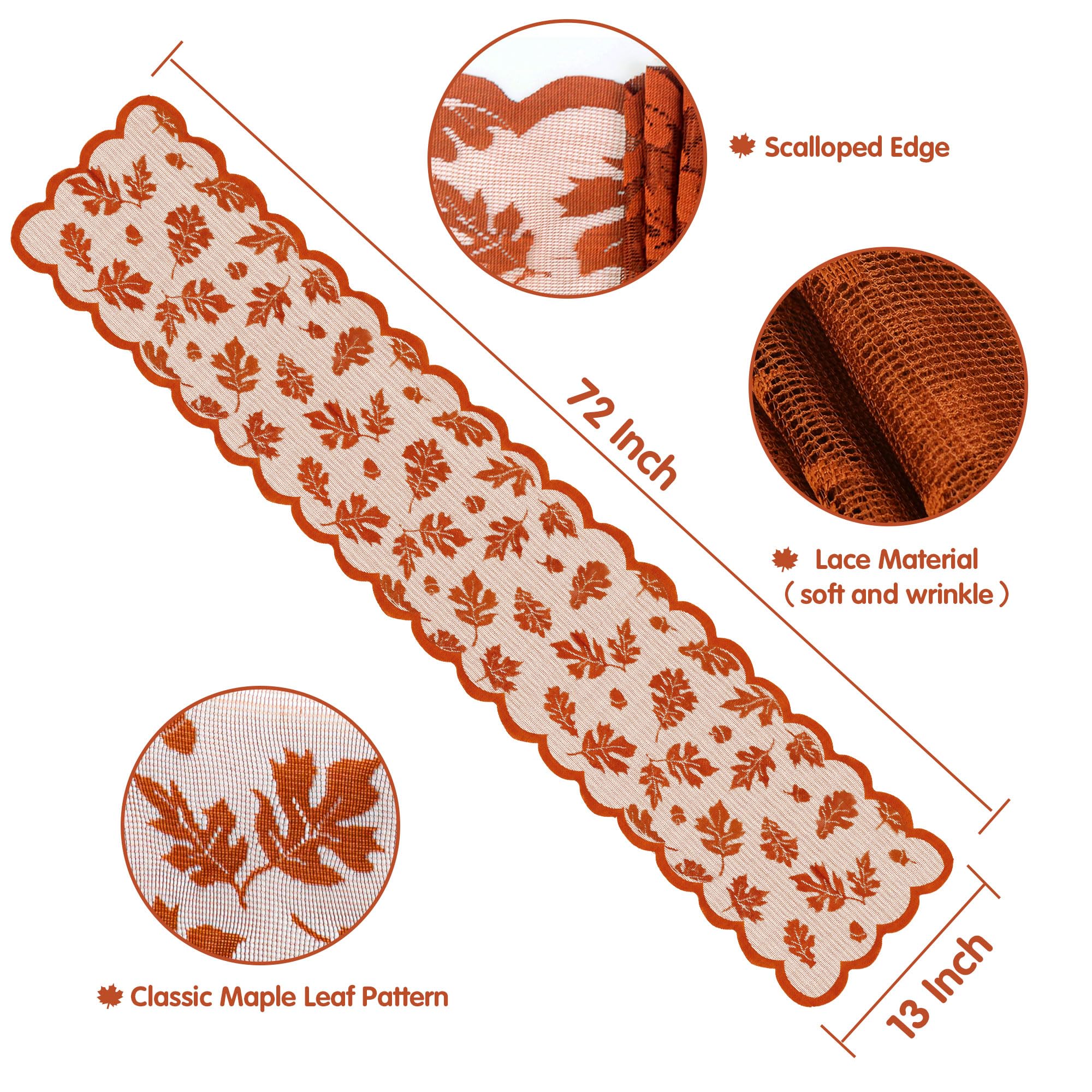 Fall Table Runner Decor 13 x 72 Inch Maple Leaves Lace Table Runner - Fall Decorations for Home Party Wedding Gifts, Harvest Autumn Decor for Dining Table Friendsgiving Thanksgiving Table Decorations