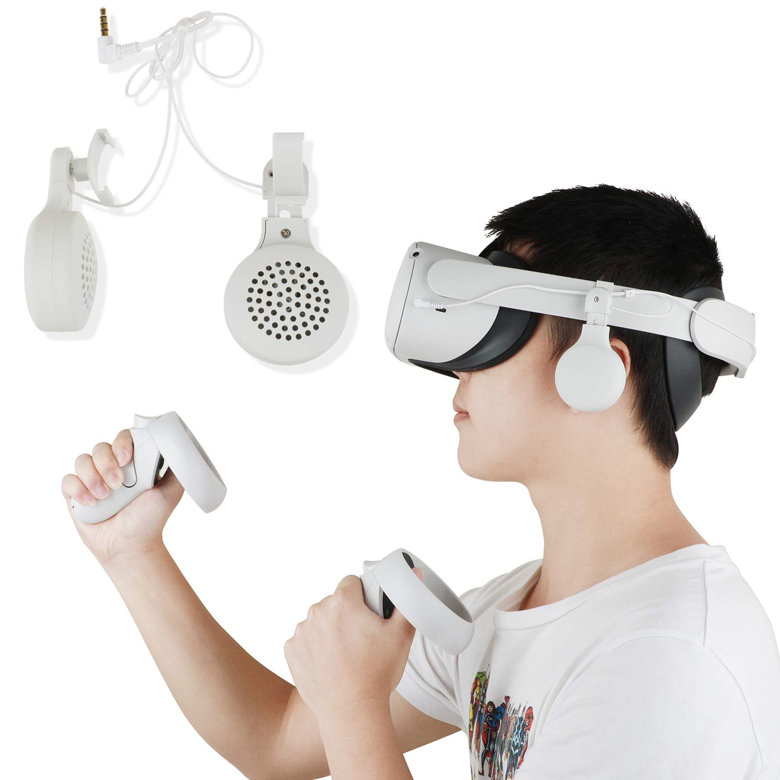 Esimen Gaming Headset for Oculus Quest 2 Elite Strap On Ear Earbuds Headphones- High Fidelity- Custom-Length Cable - Rotate 360 Degrees - Up and Down Telescopic Adjustment - Low-Latency (White)