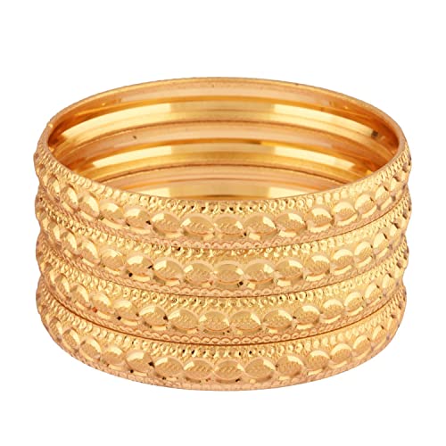 Efulgenz Indian Bridal Bangle Set Gold Tone Plain Glossy Engraved Bracelet Bangle Jewelry for Women (4 Pcs) Size 2.6