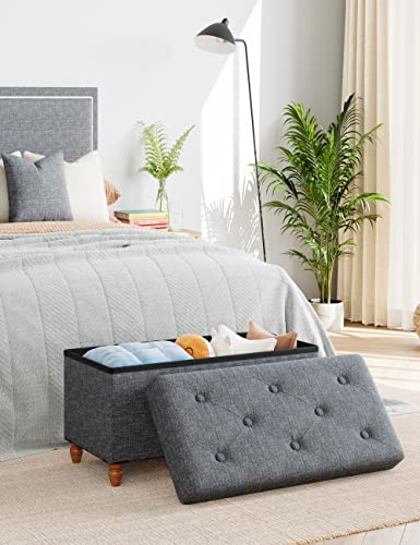 Nicehill Storage Ottoman with Wooden Legs, Nicehill Ottoman with Storage for Living Room, Folding Storage Ottoman Bench for Bedroom, Ottoman Foot Rest Stool, Linen Fabric Dark Grey 30" Ottoman